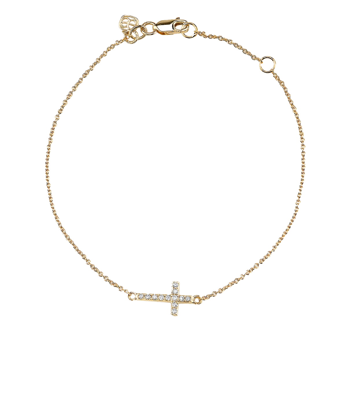 Micro Pave Cross Bracelet in 14k Yellow Gold